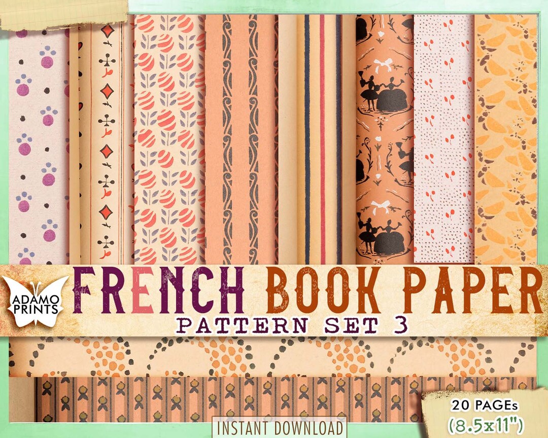 French Book Paper Pattern Set3, Cover Journal, Shabby Chic Paper, Paper ...