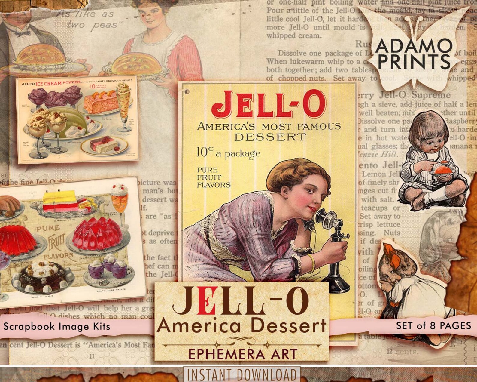 Jell-o America Dessert, Jello Cookbook Recipe, Vintage Images, Digital ...