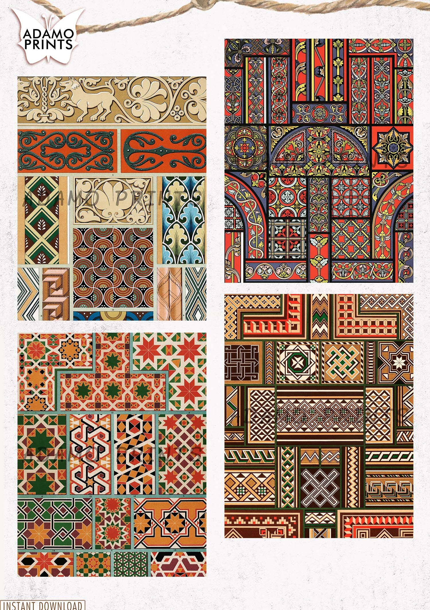 Medieval Pattern Digital Wallpaper Classic Art Printable | Etsy