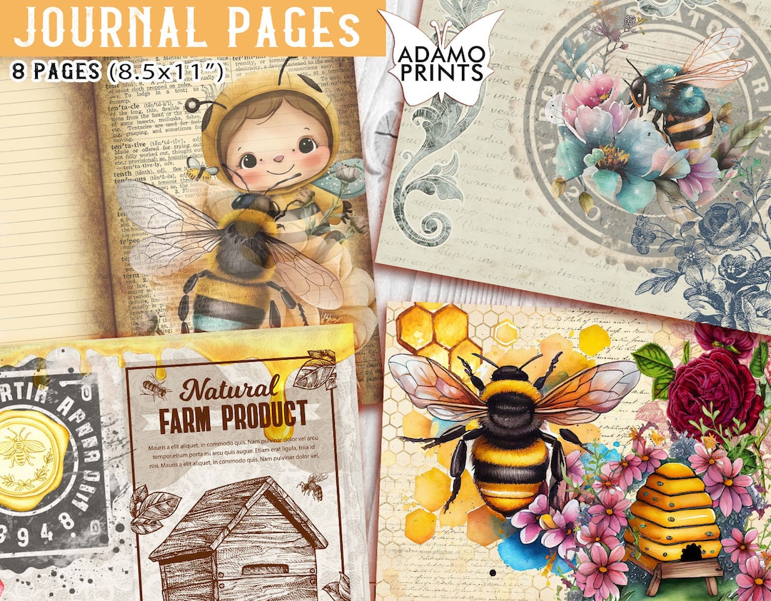 Royal Bee Journal Pages, Journal Kit, Vintage Honey Bee, Collage Sheets ...