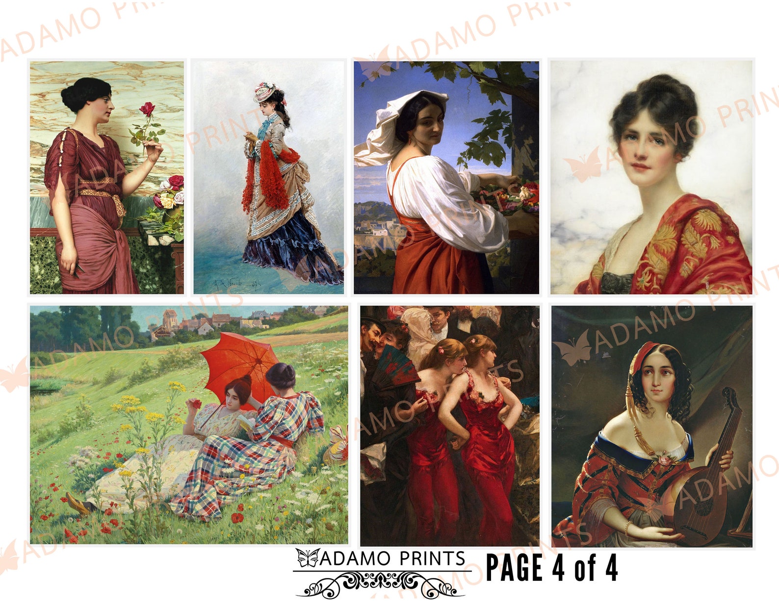 Women Art 1900s in Red Digital Images Ephemera Classics - Etsy