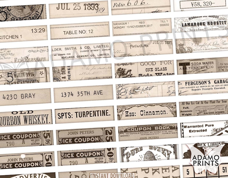 Vintage Mini Number Label Kit, Ephemera Number, Junk Journaling Digital ...