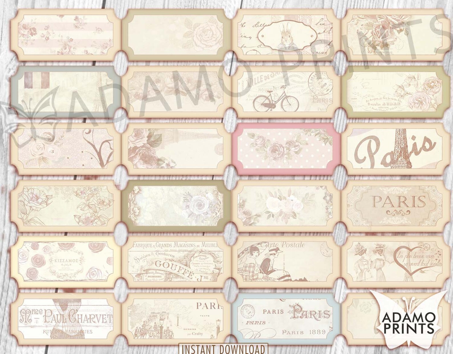 French Ticket Collage Ticket Digital Embellishments Junk - Etsy