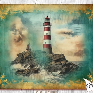 Basic Sea Lighthouse Junk Journal Kit, Digital Paper Background for ...