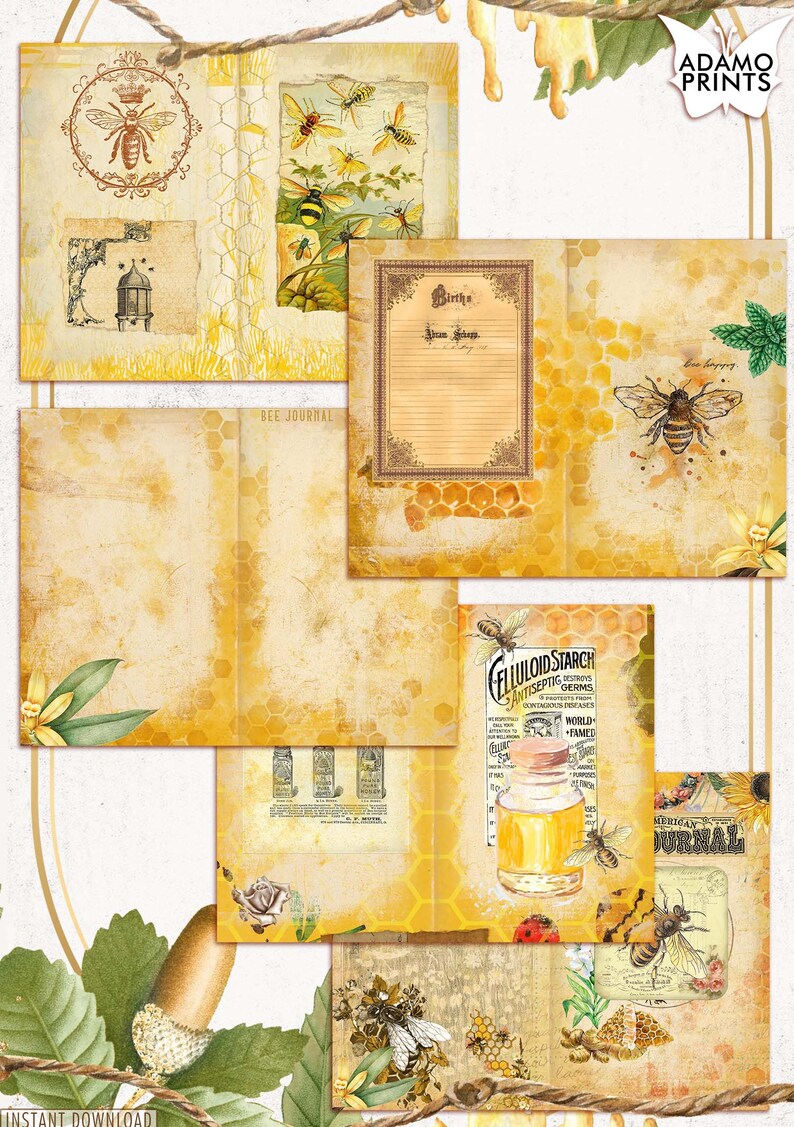 Honey Bee Journal Kit, Busy Bee, Beekeeper, Journal Page, Collage ...