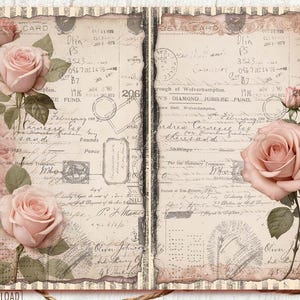 Faded Roses Floral Script Grunge Digital Paper, Vintage Background ...