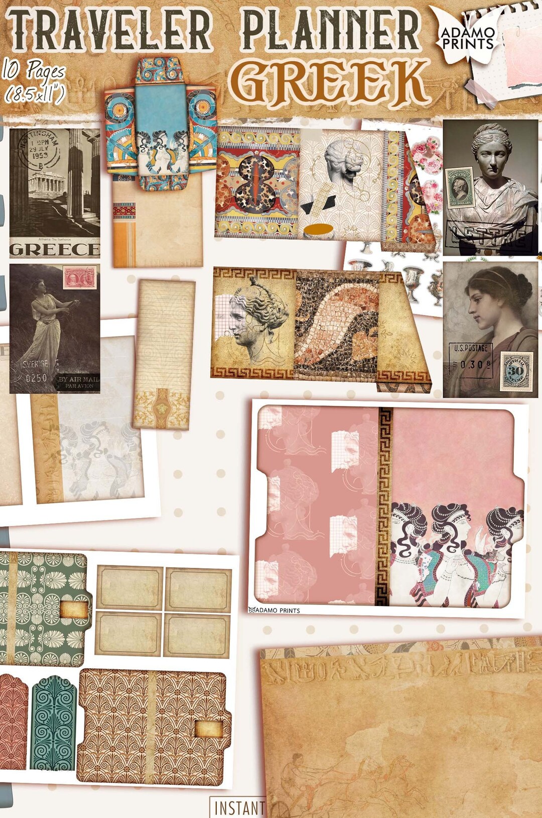 Traveler Planner Greek Journal Kit, File Folders, Stationery Kit ...