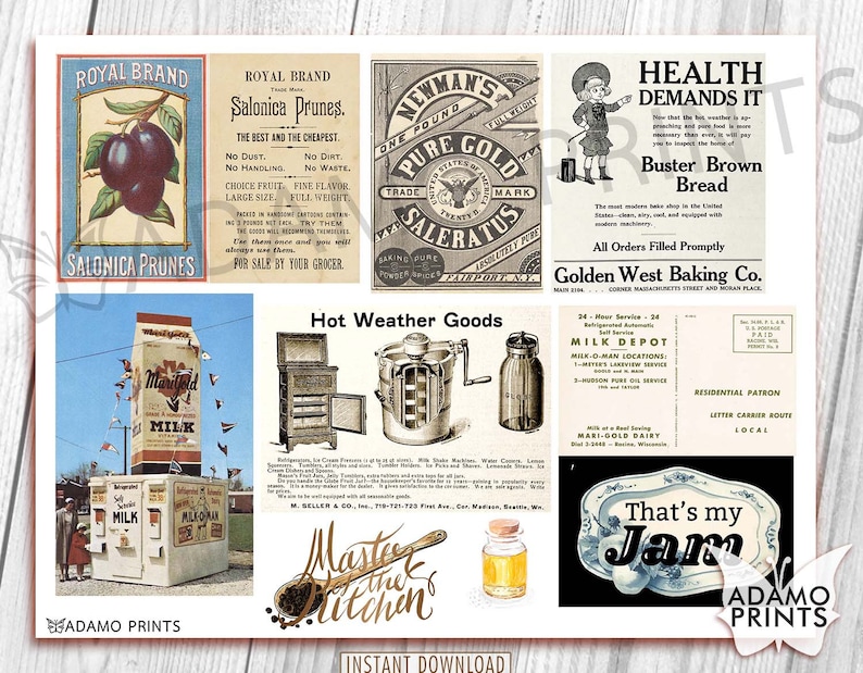 In the Kitchen Ephemera Pack, Food Ephemera, Printable Images, Vintage ...