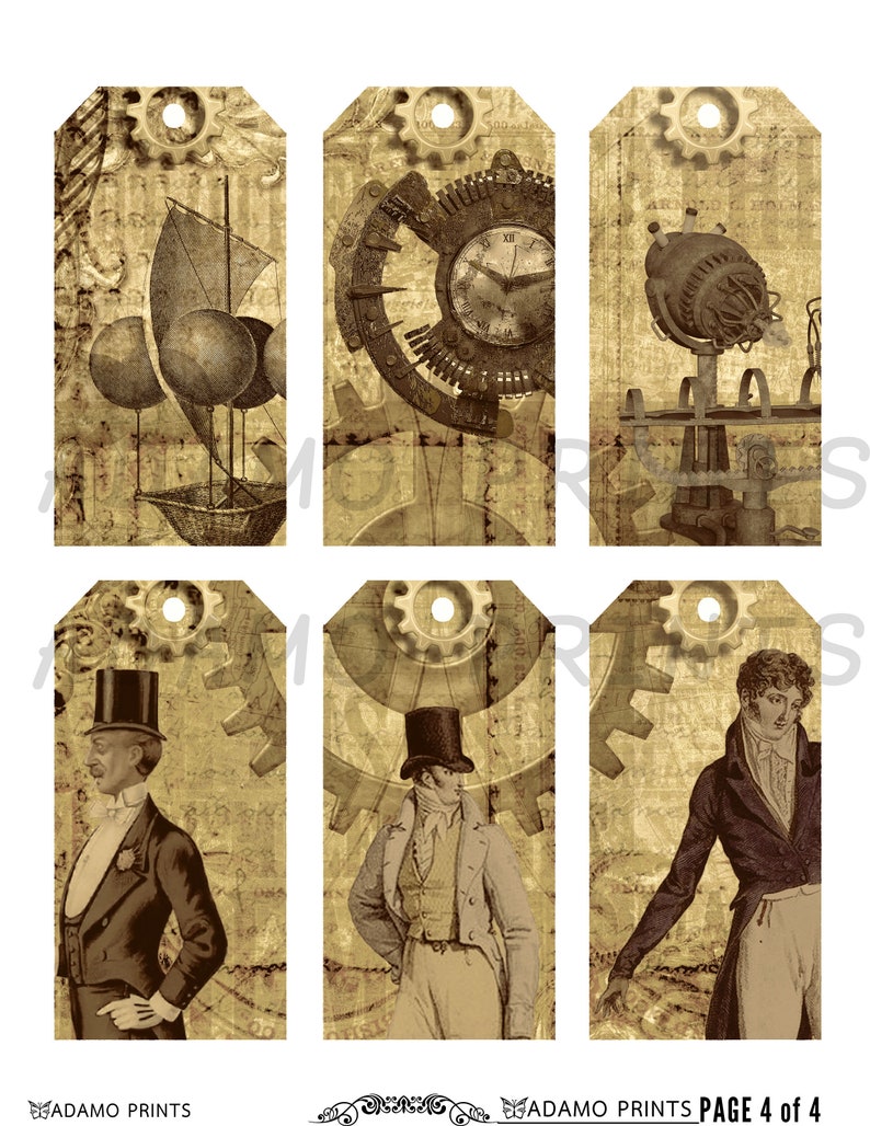Steampunk Tags Digital Ephemera Collage Sheet Printable - Etsy