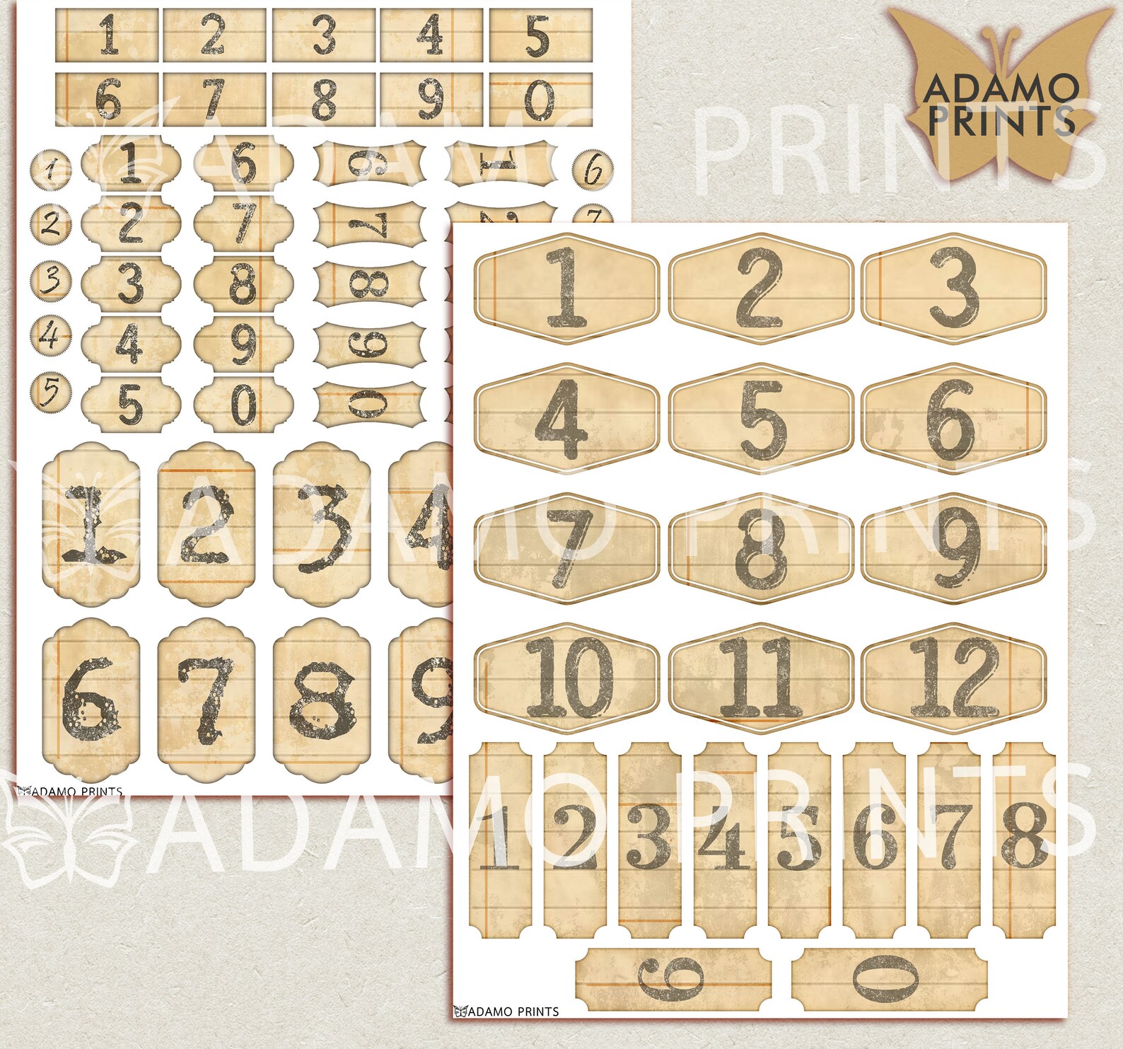 Digital Numbers Number Labels Tags Grunge Journal - Etsy