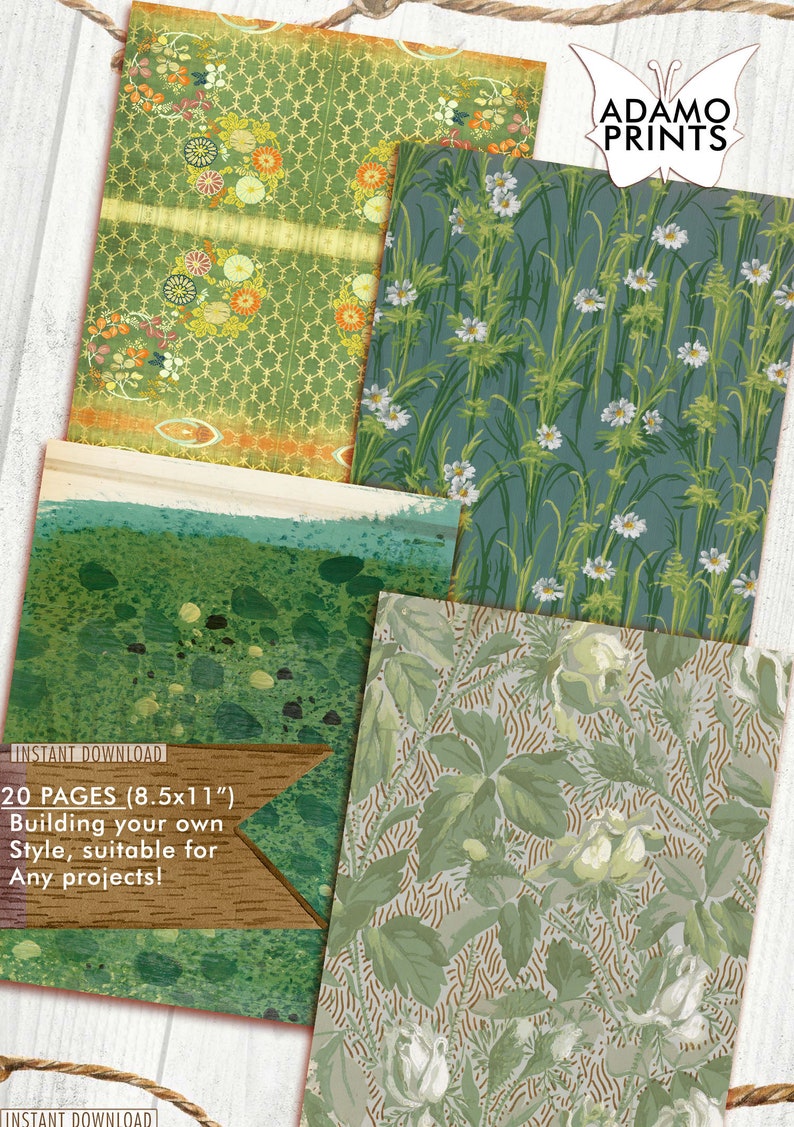 Blue Green Floral Pattern Floral Wallpaper Digital Paper - Etsy