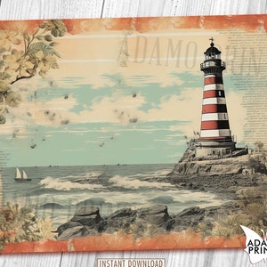 Basic Sea Lighthouse Junk Journal Kit, Digital Paper Background for ...