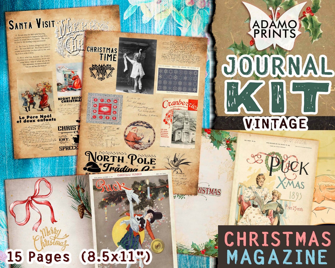 Vintage Christmas Magazine Journal Kit, Cover, Journal Page, Collage ...