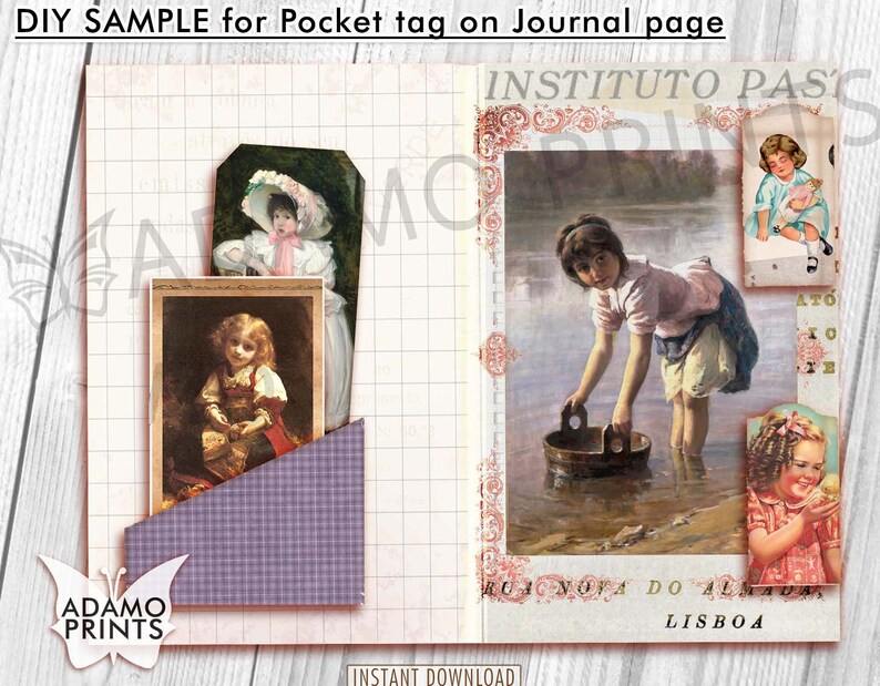 Victorian Children Journal Kit, Line & Blank Page, Loaded Tag, Collage ...
