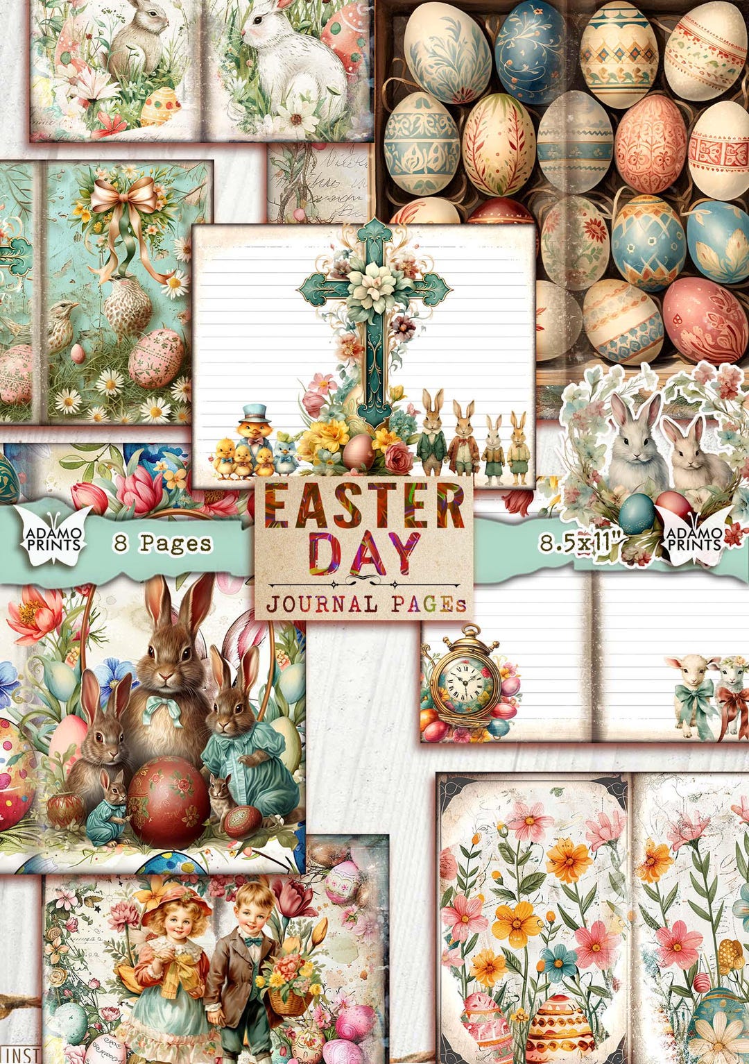 Vintage Easter Day Journal Pages, Line & Blank Bunny Journal Kit ...