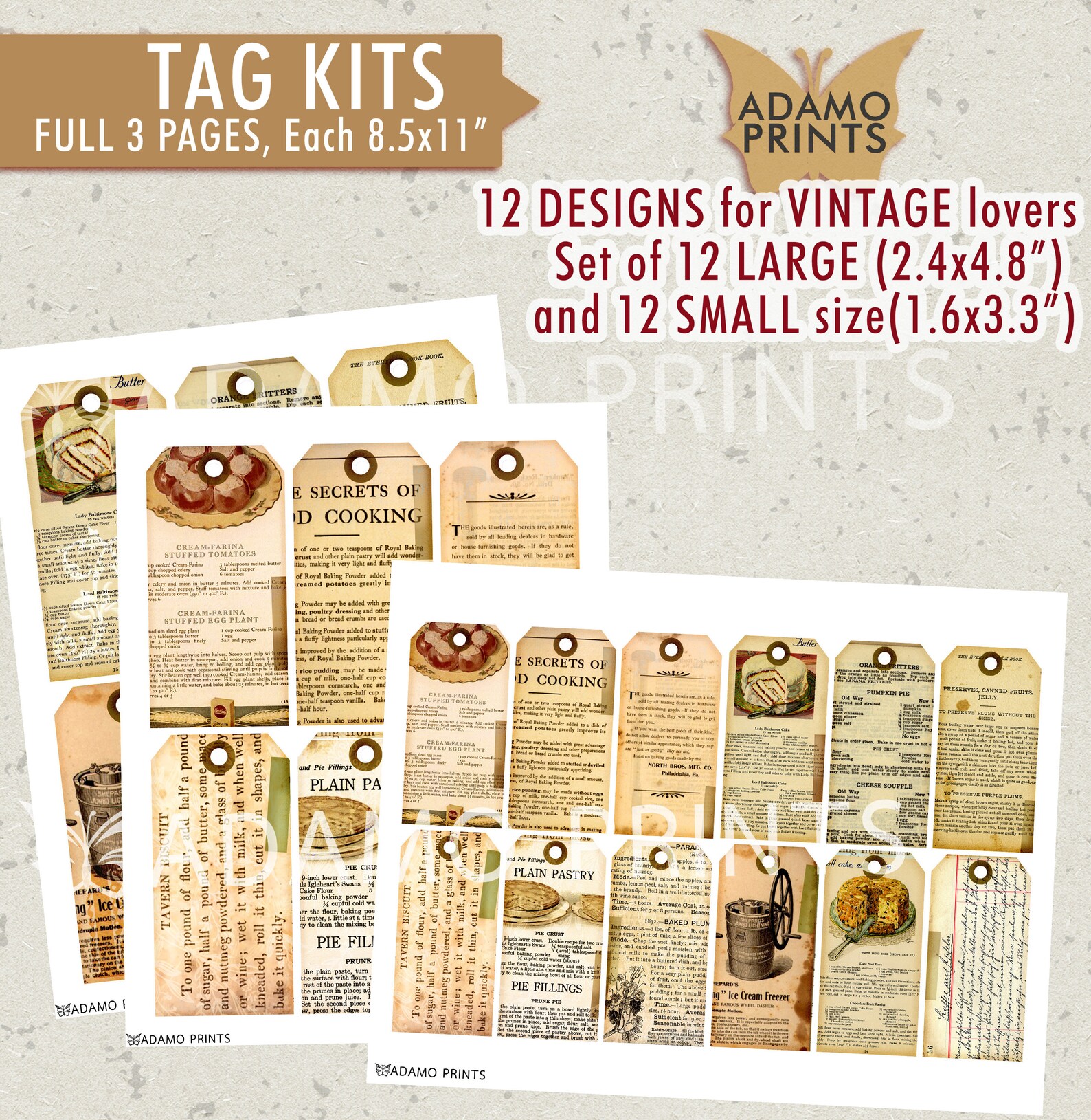 Aged Recipe Tags Printable Vintage Tag Collage Sheet | Etsy