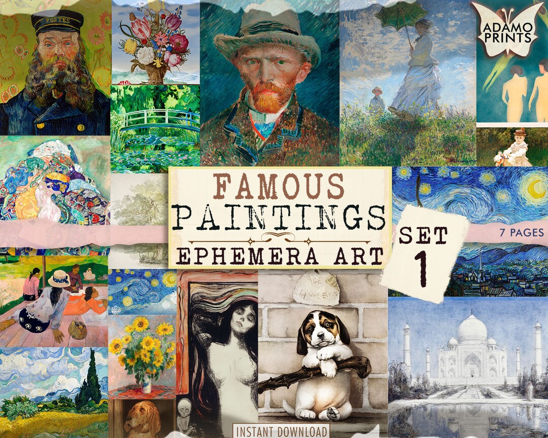 Famous Paintings Set1, Printable Images, Van Gogh, Renoir, Ephemera ...