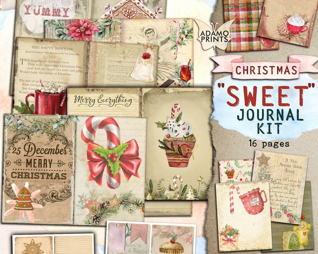 Christmas Sweet, Junk Journal Kit, Journal Page, Cards, Christmas ...