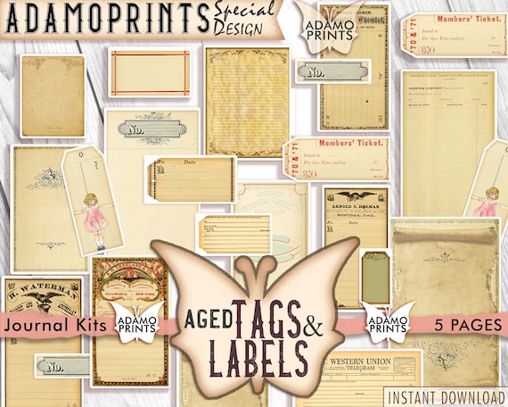 Aged Labels & Tags Blank Labels Digital Collage Mini Tags | Etsy