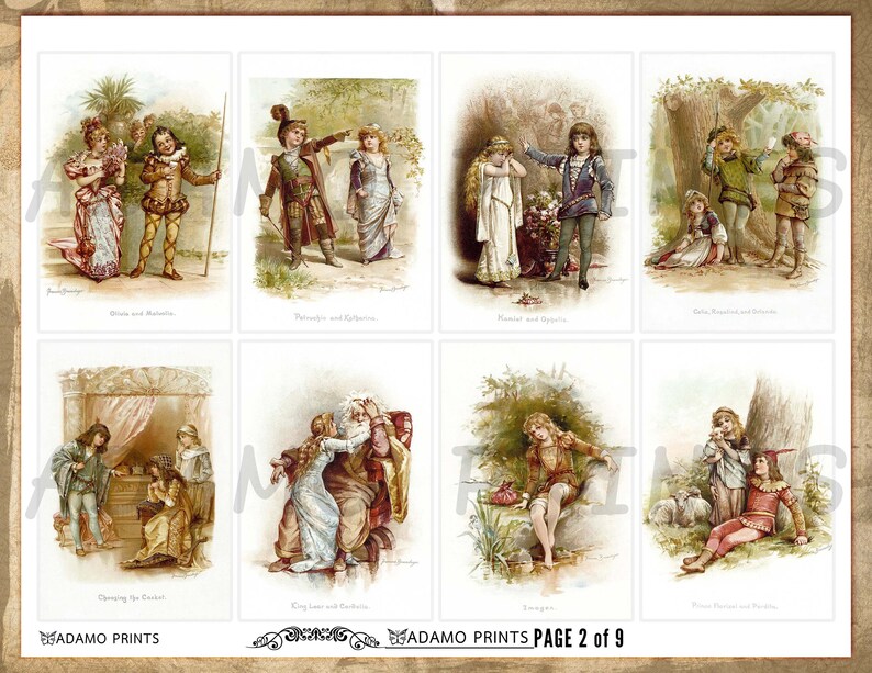 Shakespeare Illustrations, Vintage Ephemera Art Prints (digital ...
