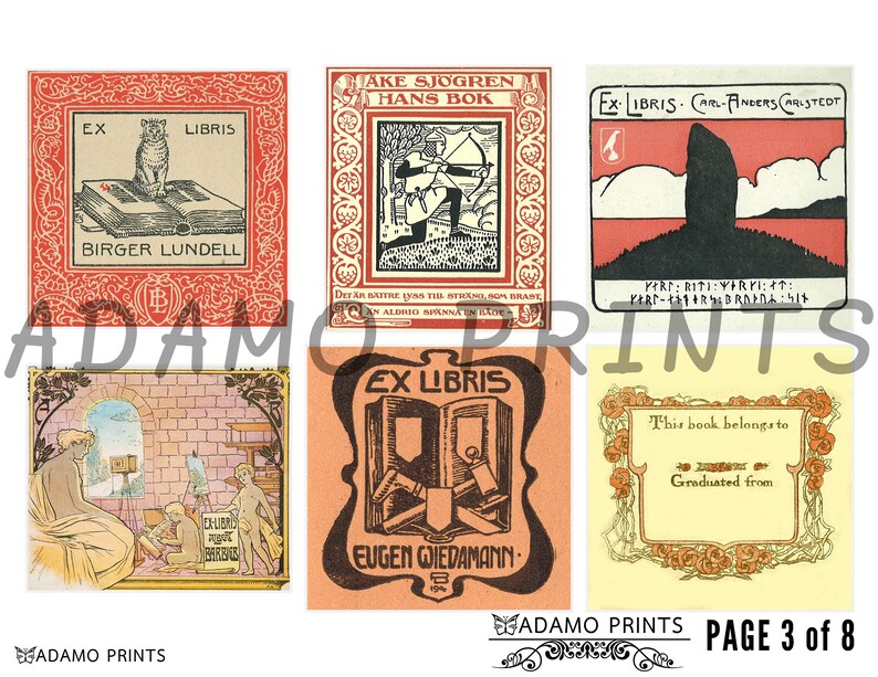 Ex Libris Digital Bookplate Printable Bookplates Ephemera | Etsy