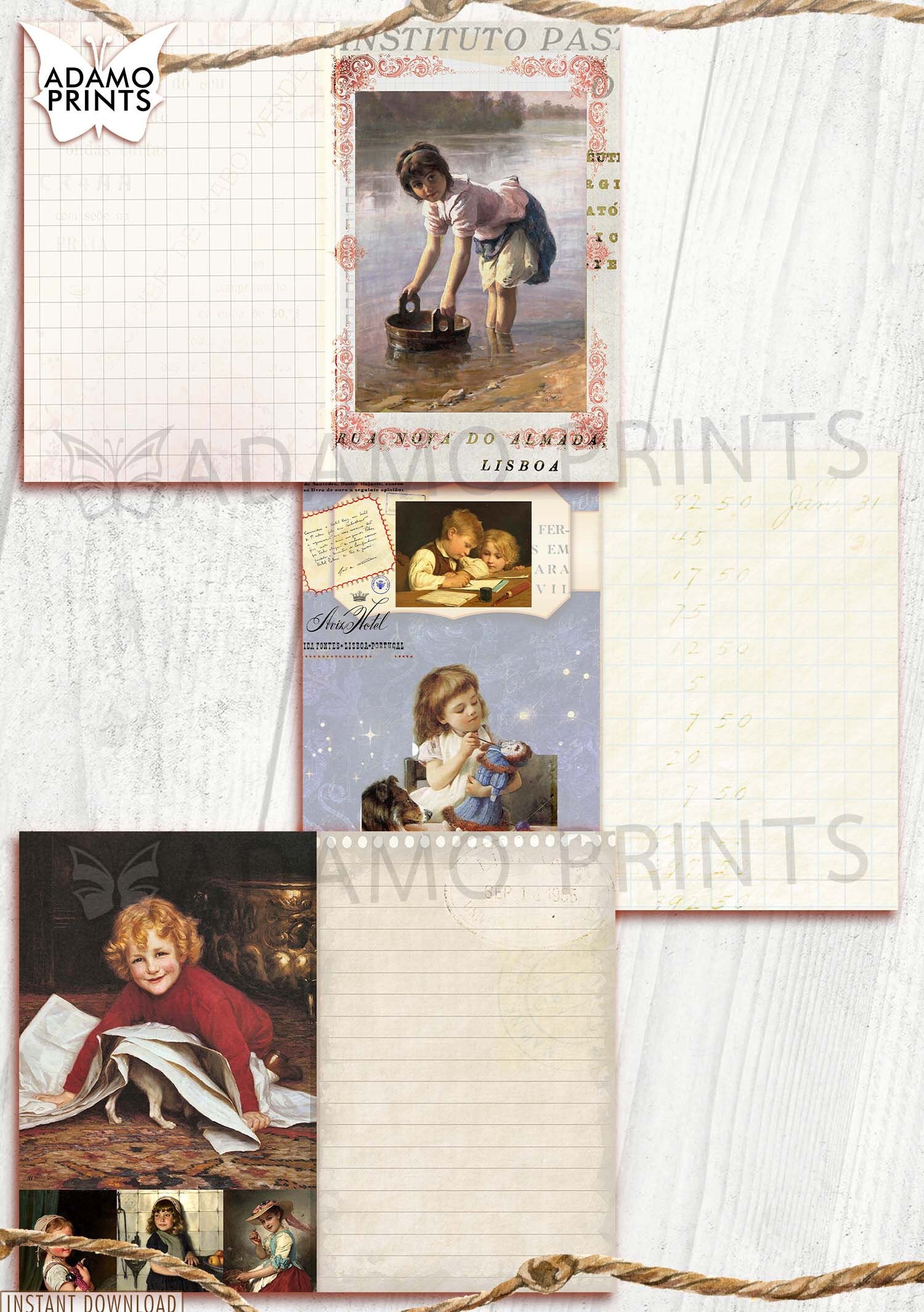Victorian Children Journal Kit, Line & Blank Page, Loaded Tag, Collage ...