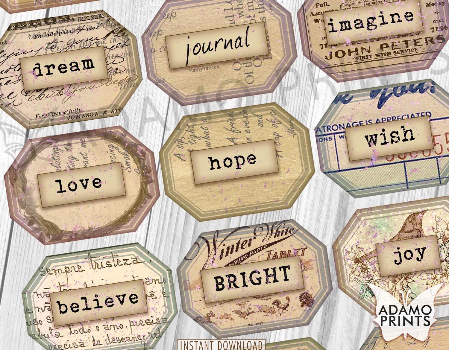 Vintage Script Label Tag Kit: Printable Collage Ephemera (PDF) - Etsy
