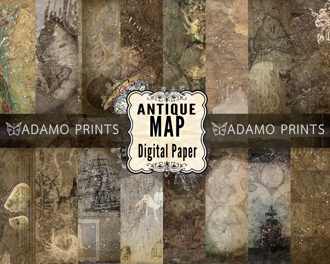 Antique Map Digital Paper, Distressed, Digital, Grunge, Old, World Map ...