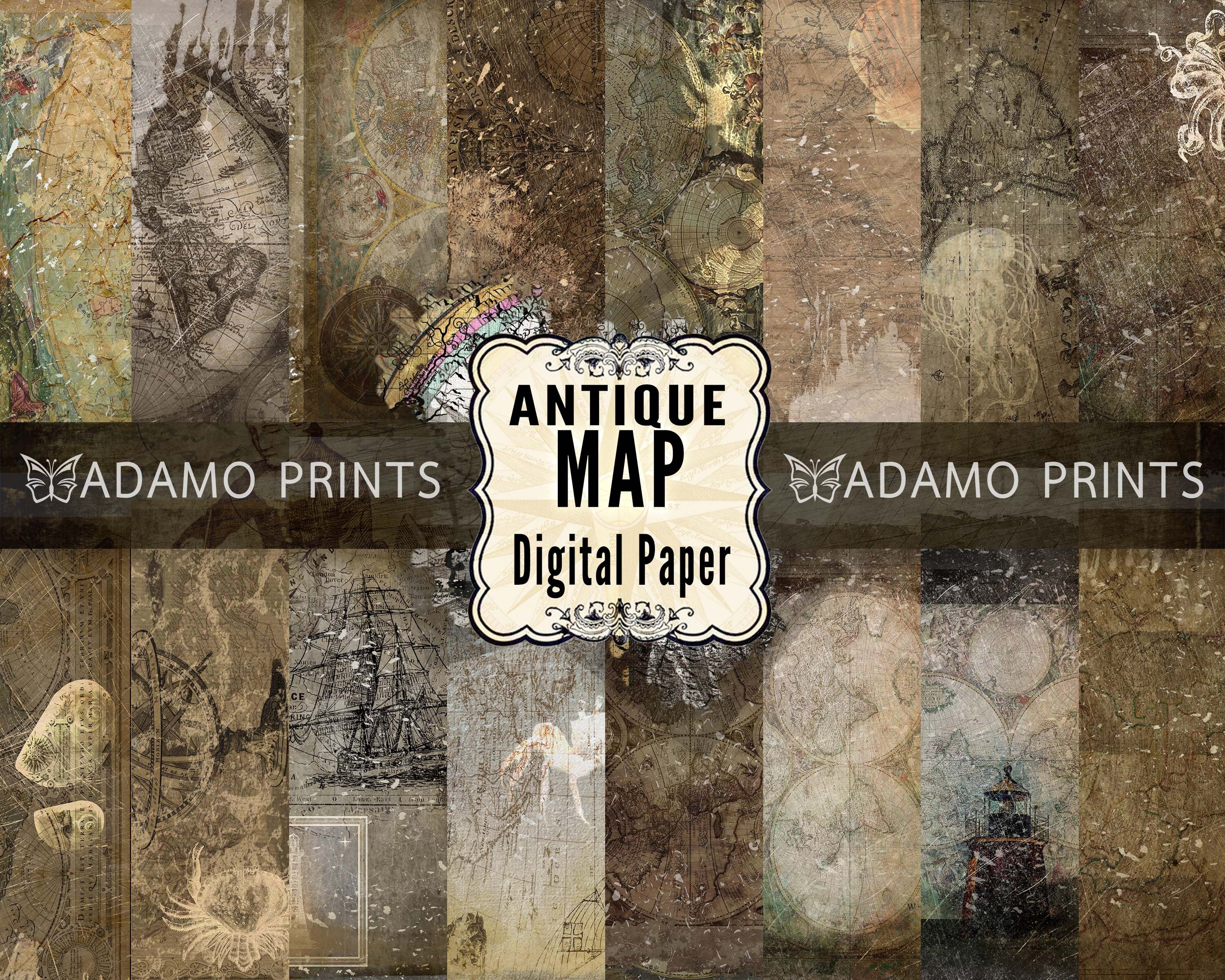 Antique Map Digital Paper, Distressed, Digital, Grunge, Old, World Map ...