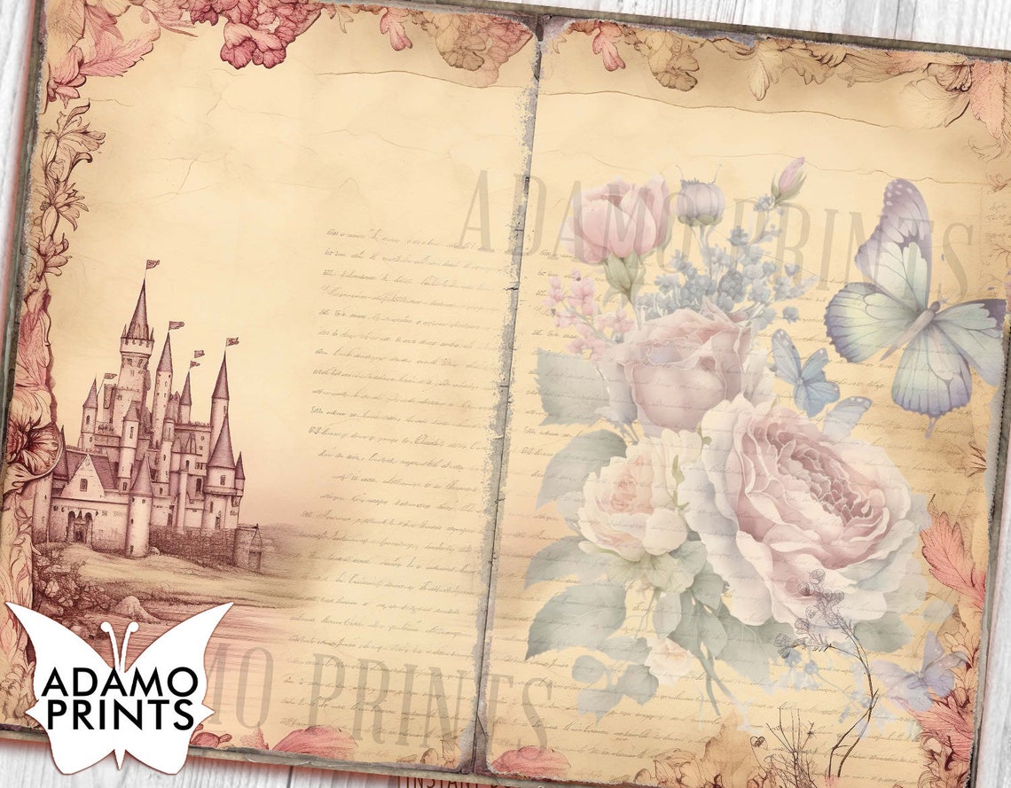 Fairy Tale Flower Junk Journal Kit: Printable Background Paper (digital ...