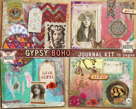 Gypsy Boho Junk Journal Kit Journal Page Tags Bohemian - Etsy