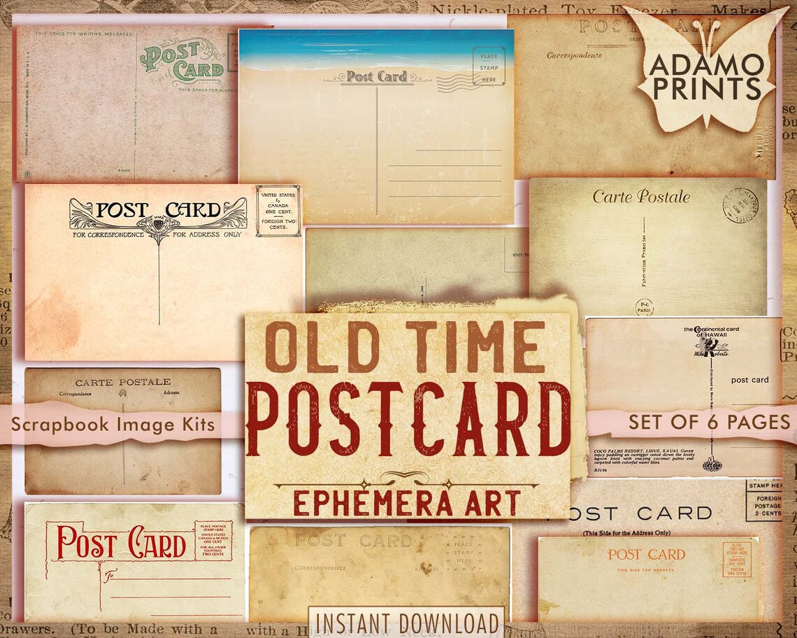 Old Time Postcard Old Postage Digital Printable Postcards | Etsy