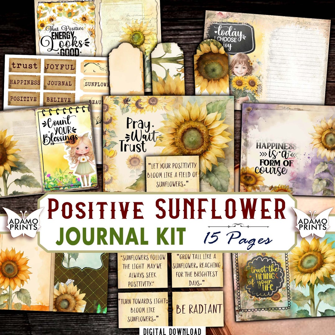 Positive Sunflower Journal Kit, Journal Page Ephemera Flower ...