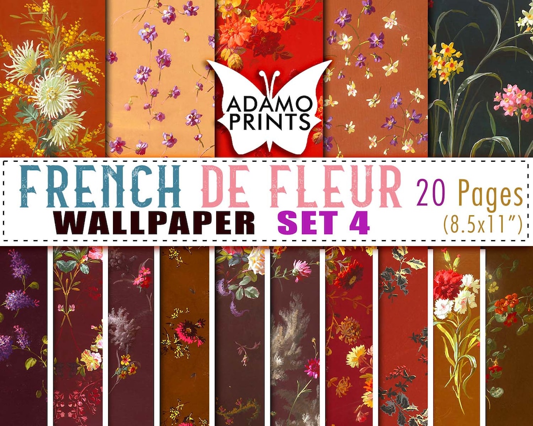 French De Fleur Wallpaper Set4, Paper Pattern, Shabby Paper, Paper for ...