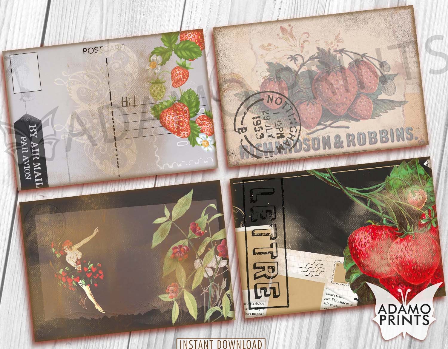 Strawberry Journal KIt Journal Page Collage Sheets Fruit | Etsy