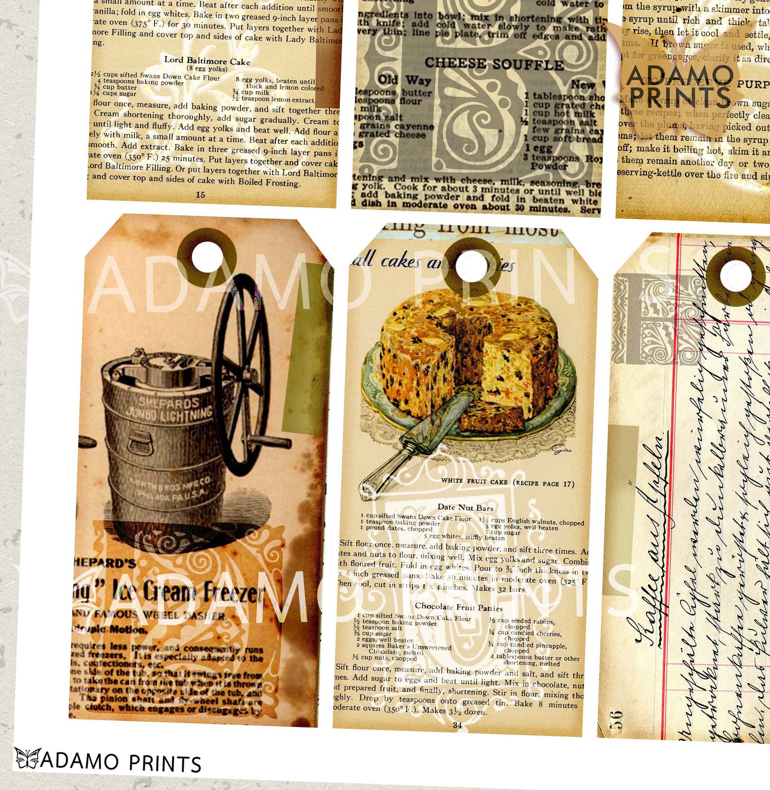 Aged Recipe Tags Printable Vintage Tag Collage Sheet | Etsy