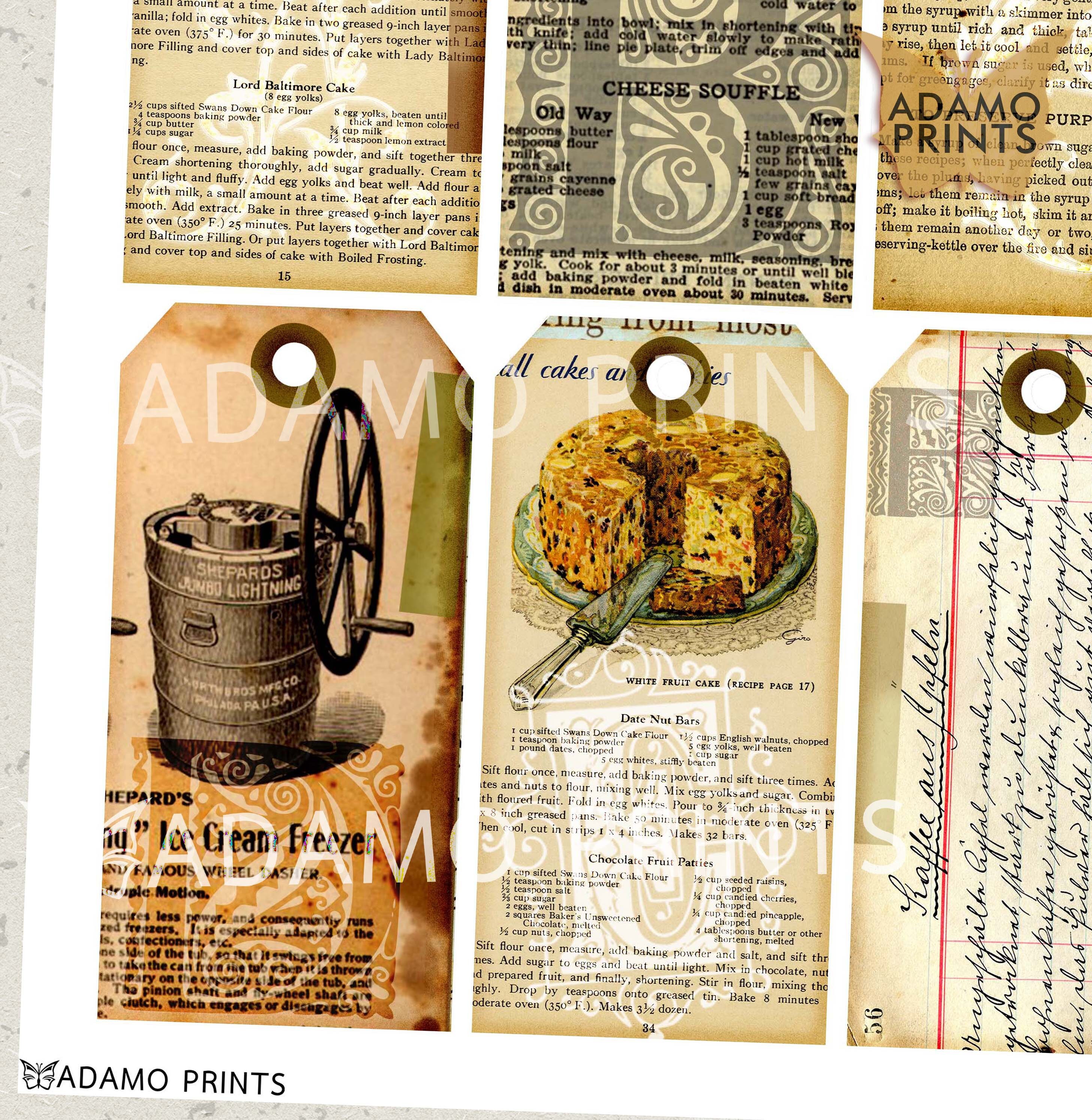 Aged Recipe Tags, Printable Vintage Tag, Collage Sheet, Ephemera Tags ...