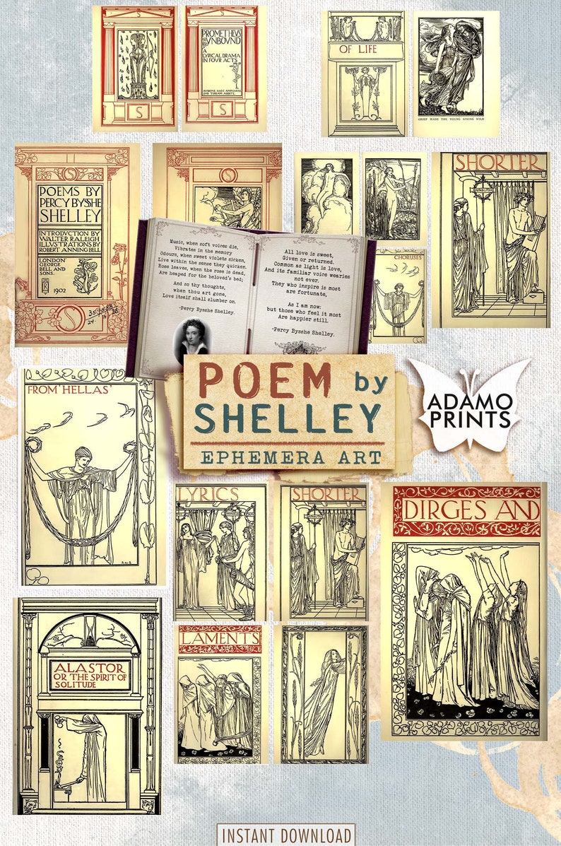 Poem by Shelley Digital Book Page Poem Digital Ephemera | Etsy