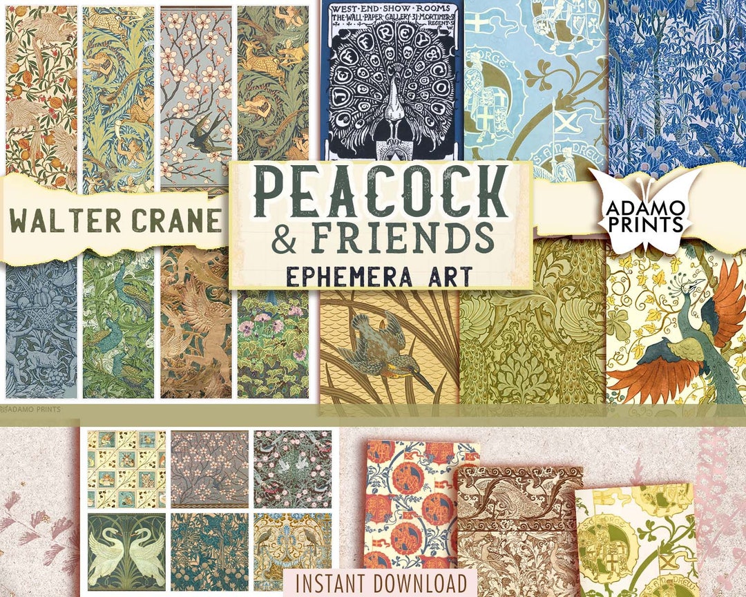 Peacock & Friends by Walter Crane, Digital Images, Vintage Art, Digital ...