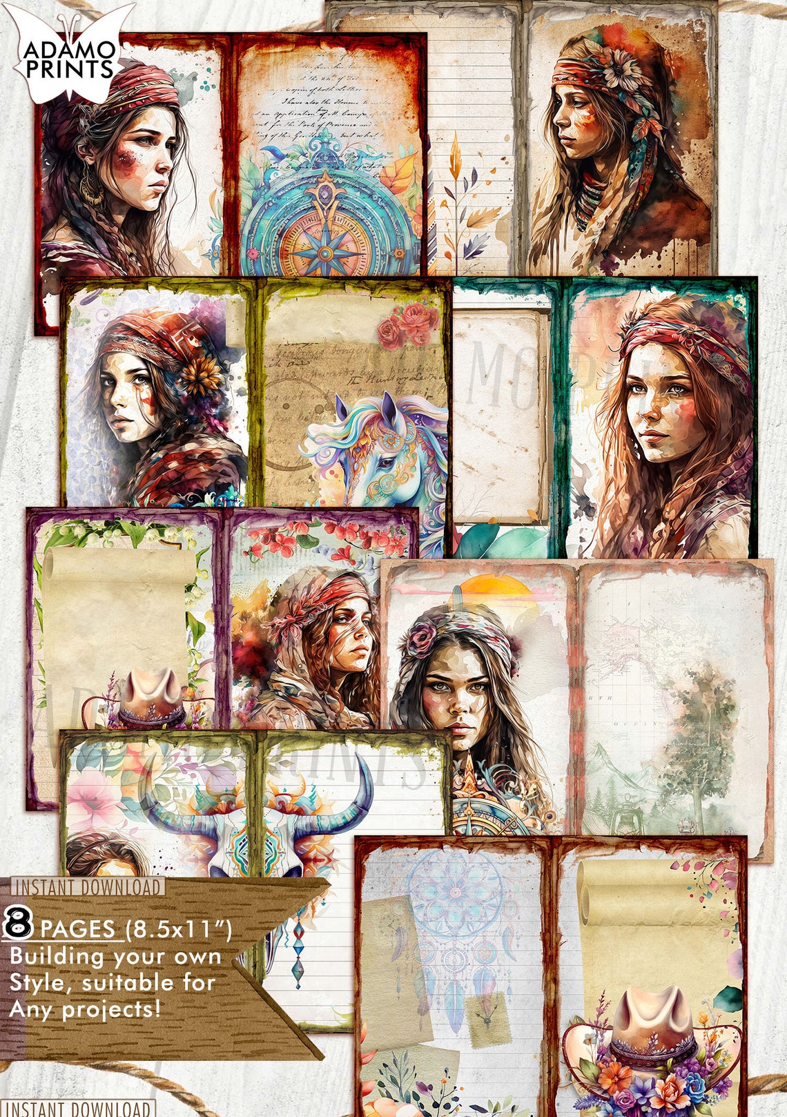 Boho Legend Junk Journal Pages, Women Bohemian Junk Journal Kit ...