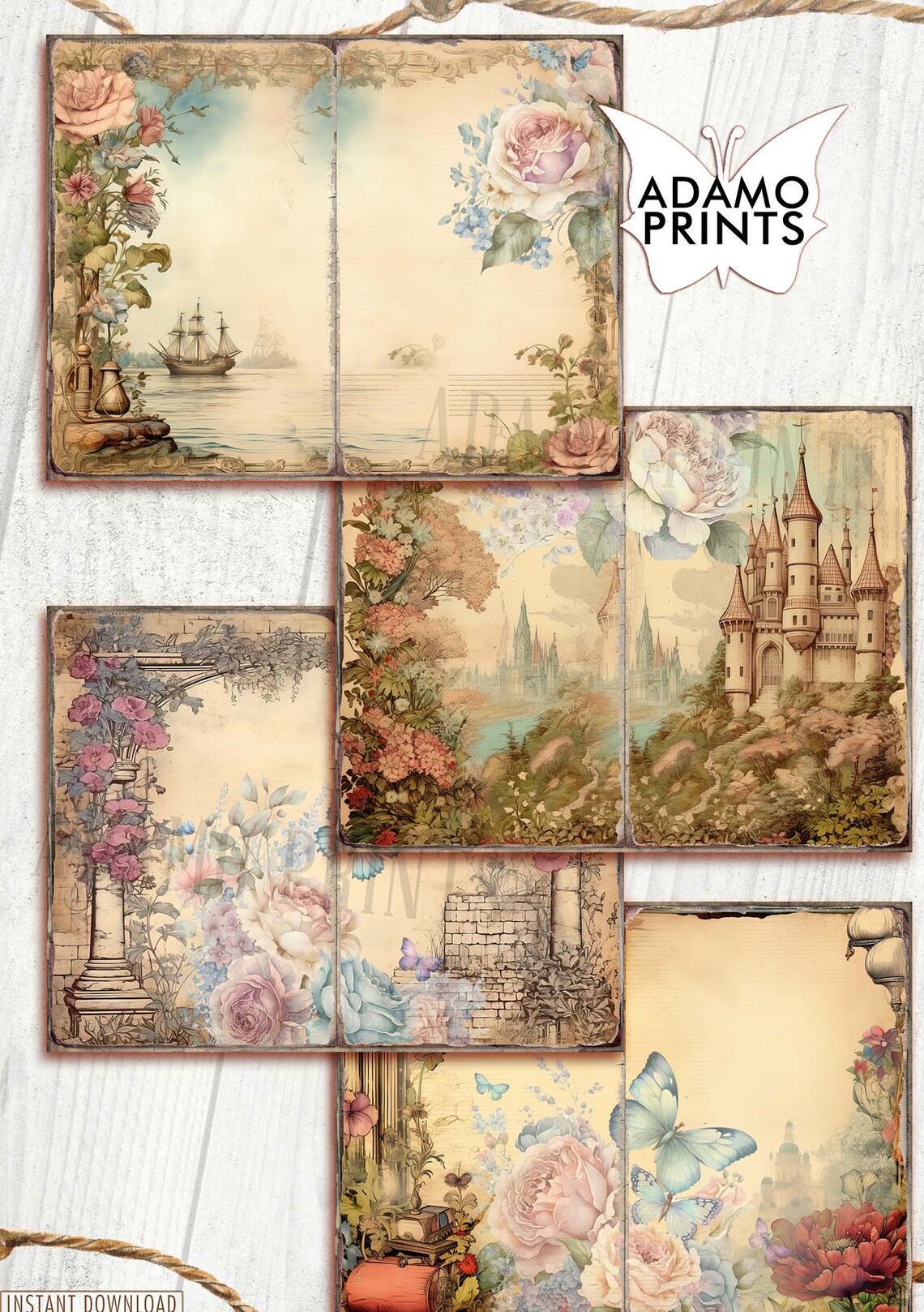 Fairy Tale Flower Junk Journal Kit: Printable Background Paper (digital ...