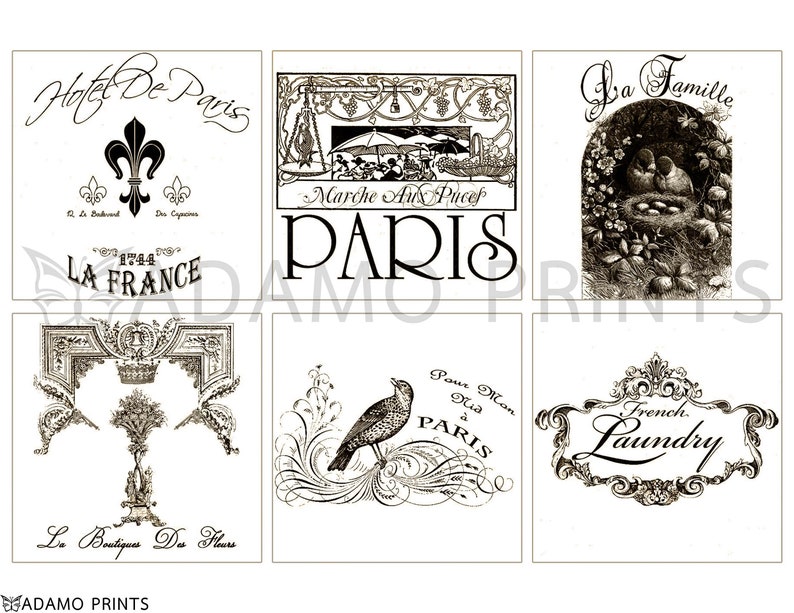 French Logo Printable French Ephemera Kit Digital Images - Etsy