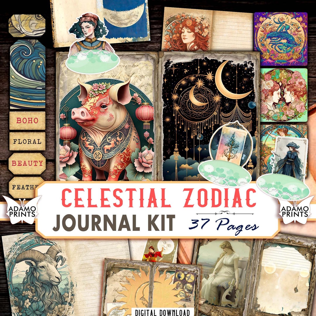 Vintage Celestial Zodiac Journal Kit: Printable Ephemera (digital ...