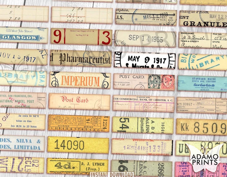 Vintage Mini Number Label Kit, Ephemera Number, Junk Journaling Digital ...