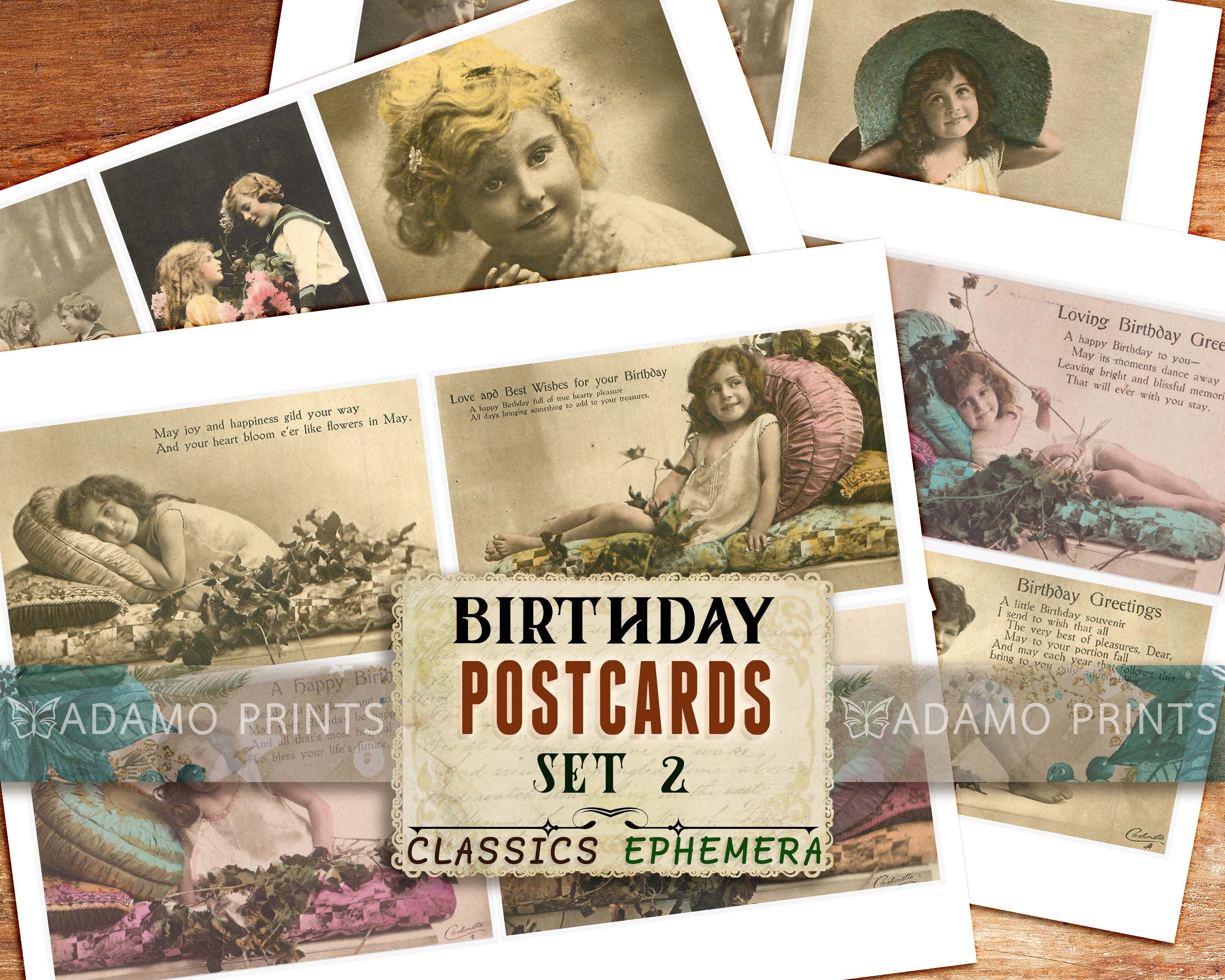 Birthday Postcards Digital Set2 Children Greeting Cards ATC | Etsy