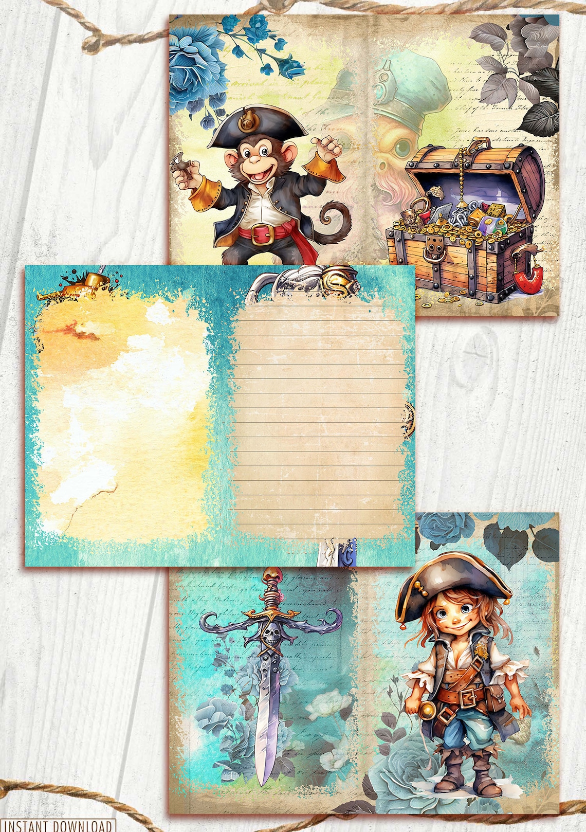 Pirate Journey Journal Kit, Collage Fantasy Journal , Lined & Blank ...