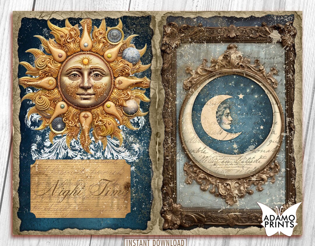 Lunar Moon Journal Pages, Blank & Lined, Celestial, Collage Sheets ...