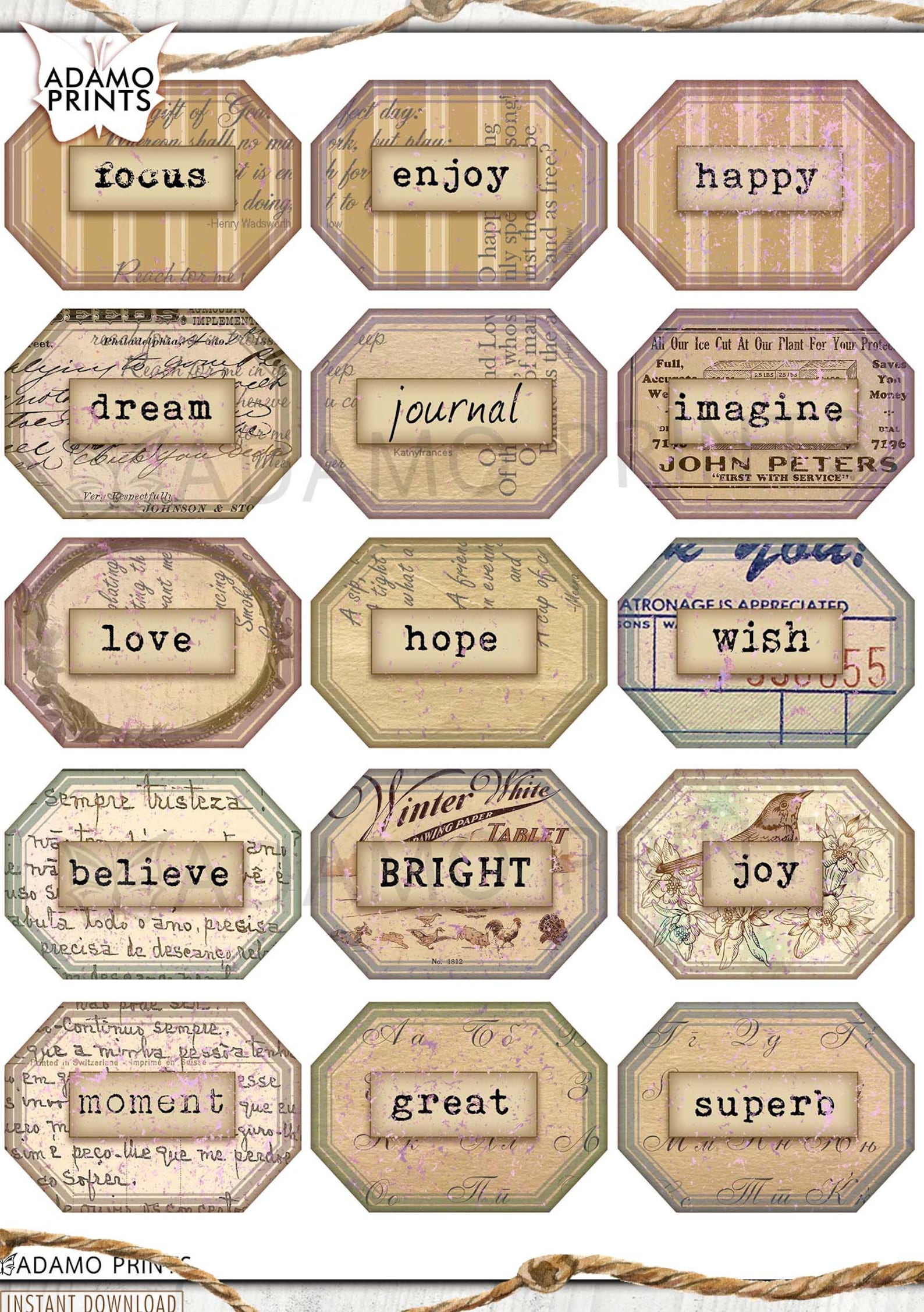 Vintage Script Label Tag Kit: Printable Collage Ephemera (PDF) - Etsy