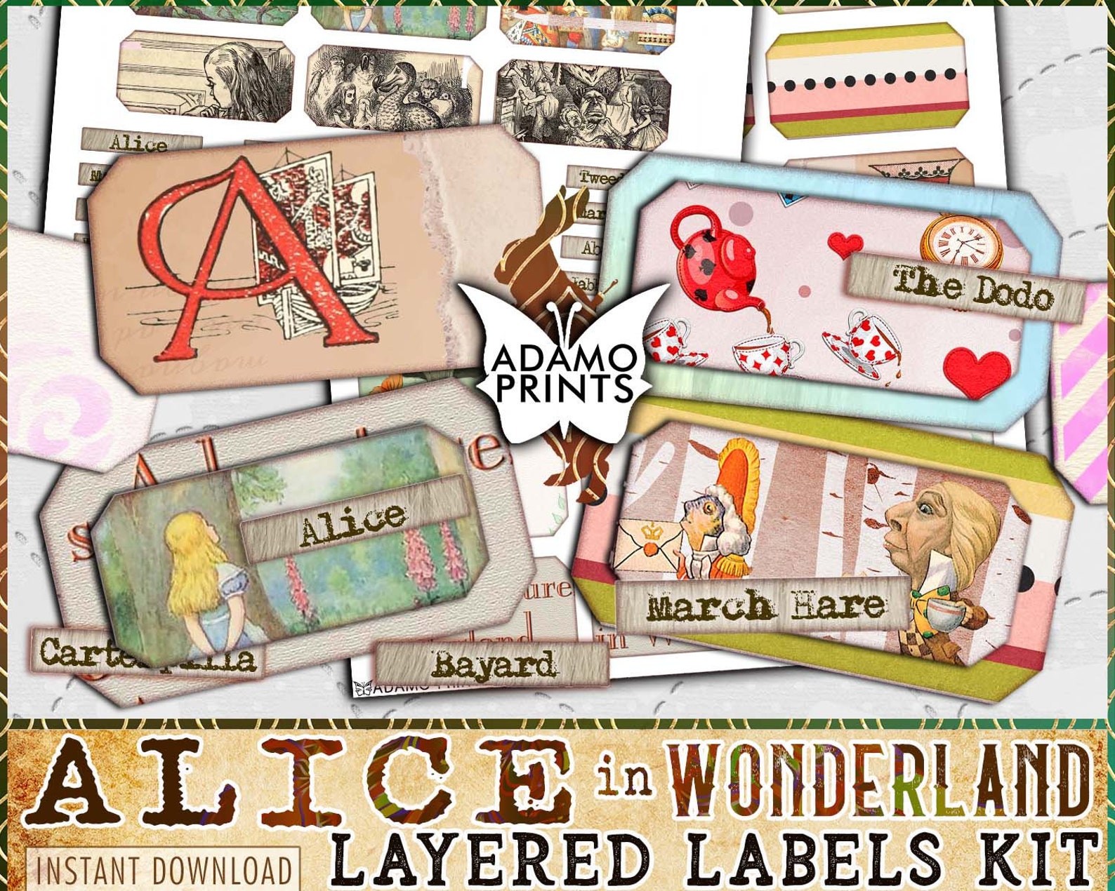 Alice in Wonderland Layered Labels Kit Journal Words Junk - Etsy Canada