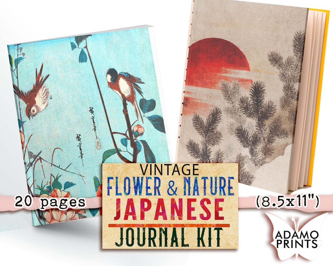 Vintage Flower & Nature Japanese Journal Kit, Journal Page, Asian ...